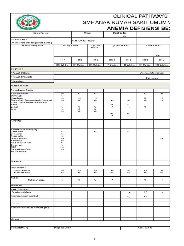 Clinical Pathway Form Anemia Defisiensi Besi | PDF