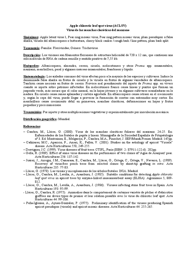 Apple Chlorotic Leaf Spot Virus (ACLSV) | PDF | Virus | Virología