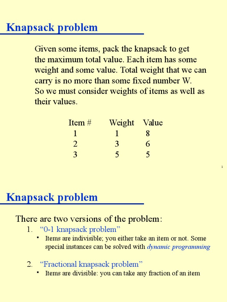 0 1 Knapsack | PDF | Dynamic Programming | Discrete Mathematics