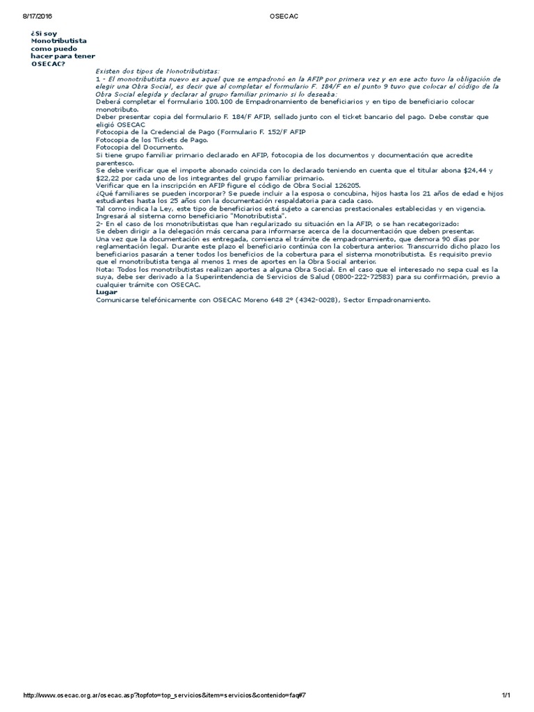 Monotributo - Tramite de Alta y de Empadronamiento en OSECAC - 2016-08 ...