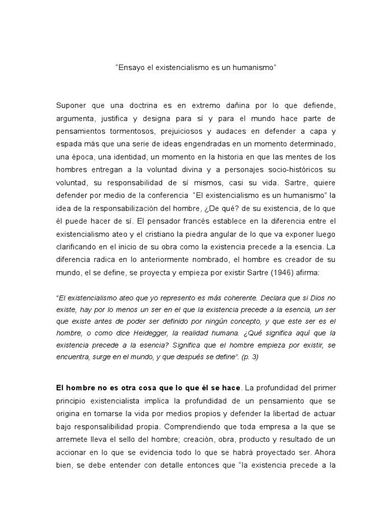 Ensayo El Existencialismo Es Un Humanismo Ensayo El Existencialismo Es Un Humanismo