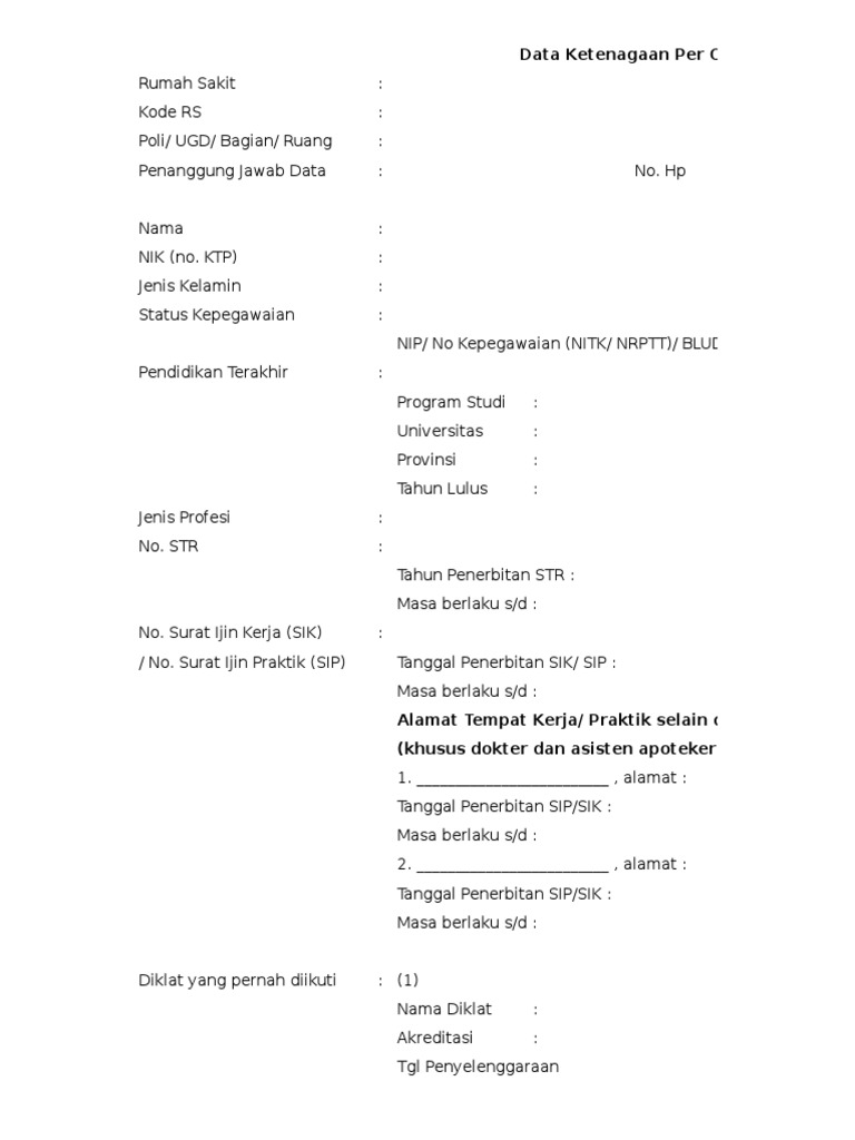 Form Penyusunan Profil SDMK | PDF