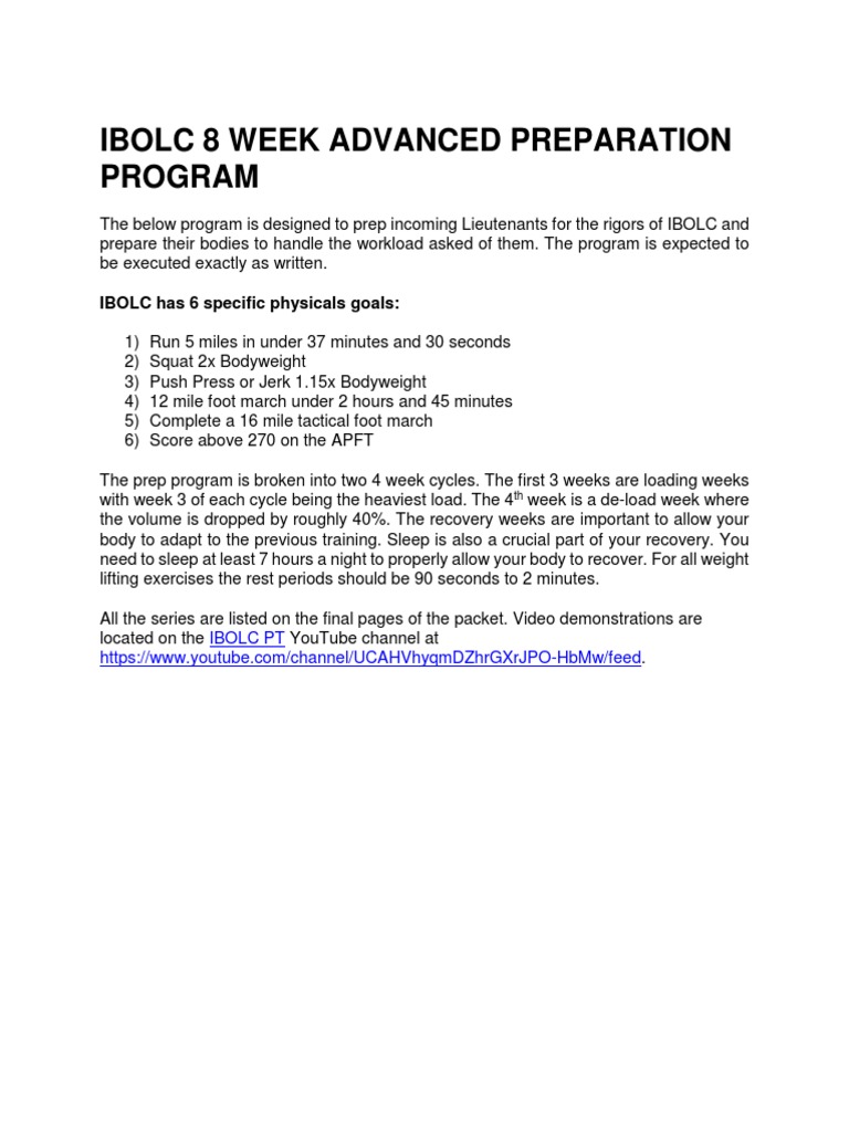Advanced IBOLC 8 Week Physical Preparation Program | PDF | Anatomical ...