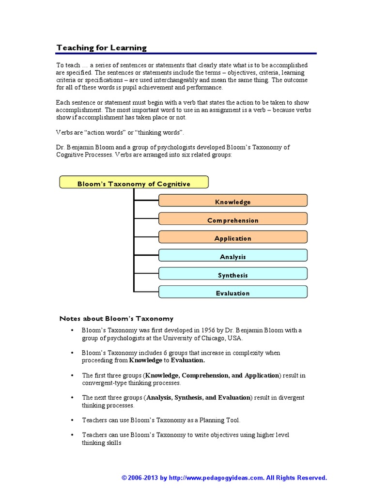 03-Writing-Lesson-Plans-Using-Blooms-Taxonomy.pdf | Reading ...