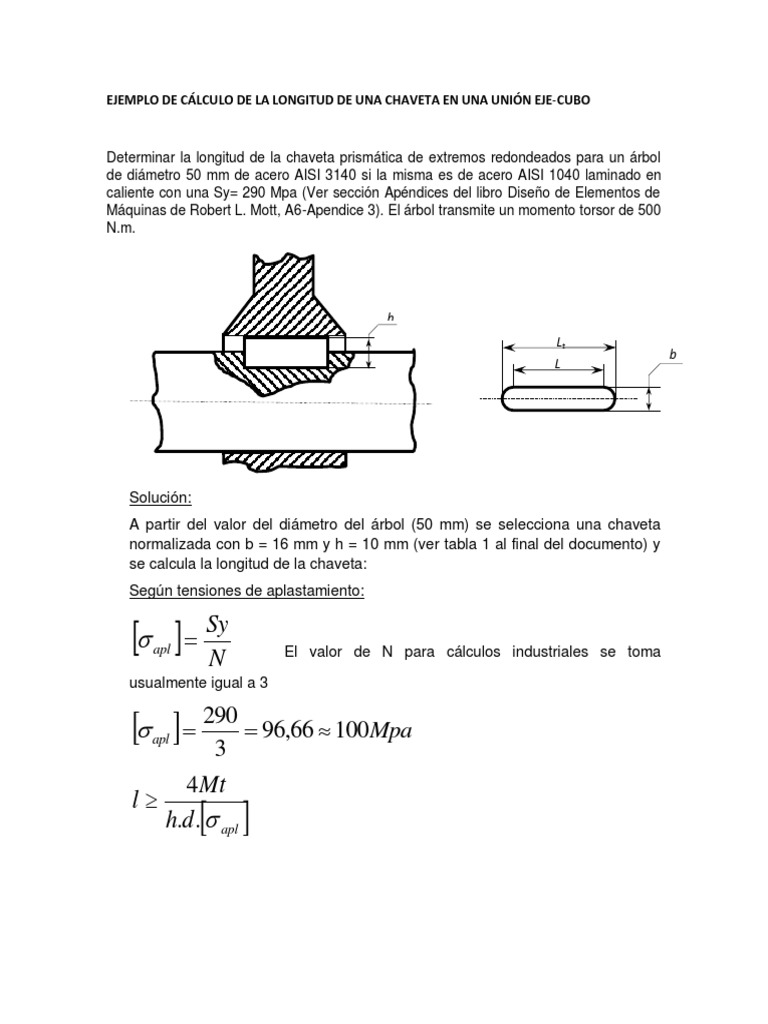 calculo chaveta | Esfuerzo cortante | Estrés (Mecánica)