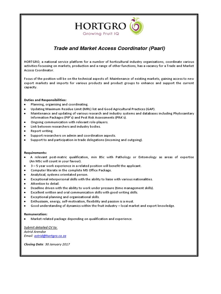 Trade Market Access Coordinator | PDF | Career & Growth | Business