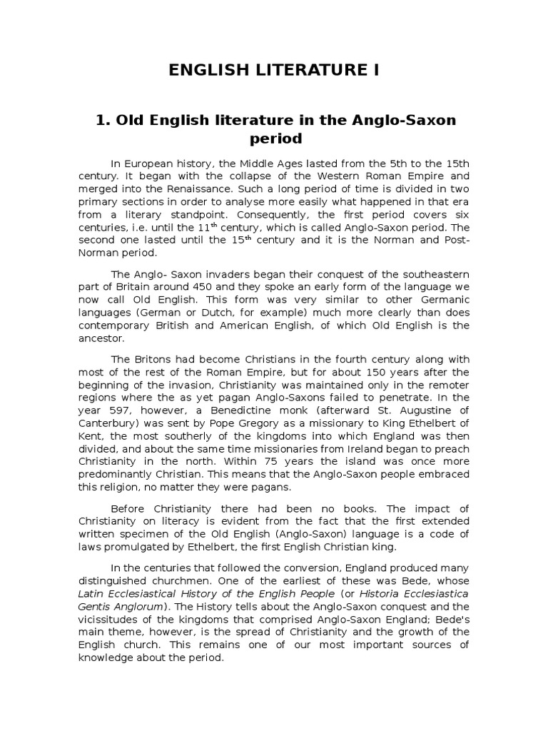 English Literature I | PDF | Anglo Saxons | Riddle