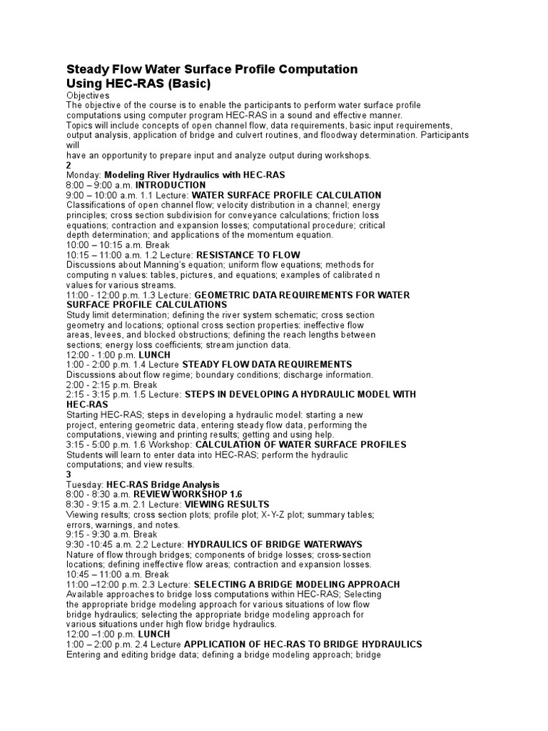 Steady Flow Water Surface Profile Computation Using HEC-RAS (Basic ...
