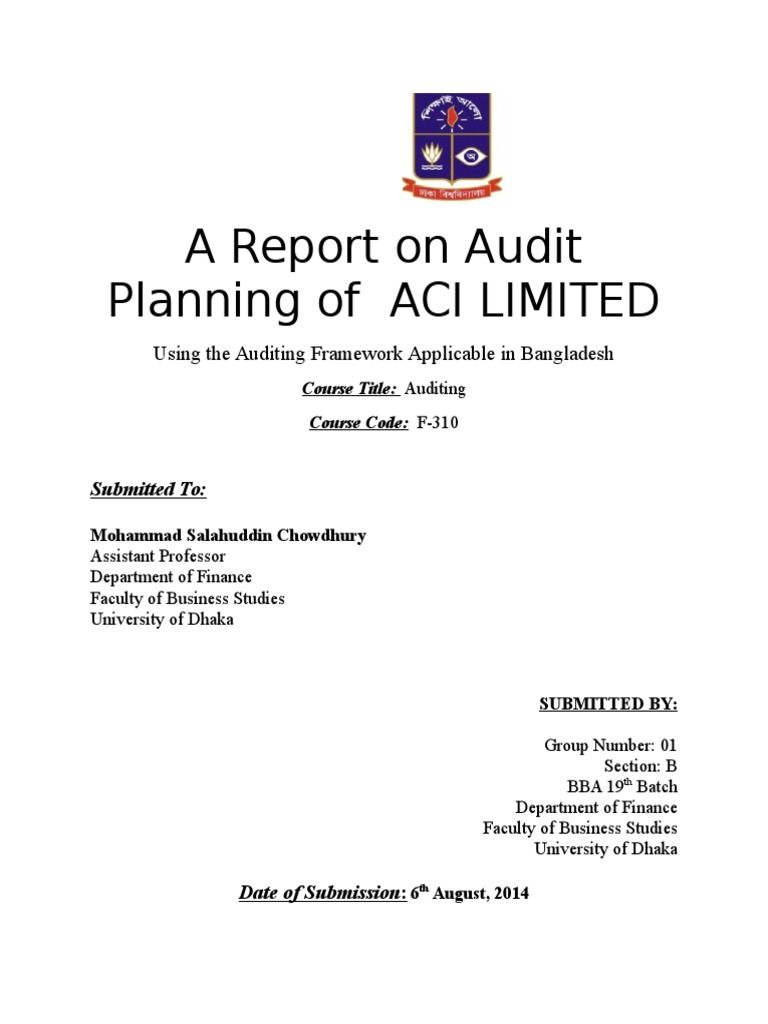 A Report On Audit Planning of ACI LIMITED | PDF | Financial Audit | Audit