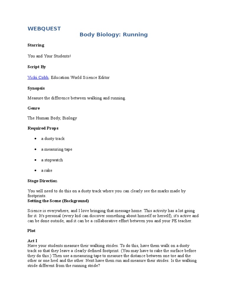 Webquest Body Biology: Running: Starring | PDF | Walking | Nature