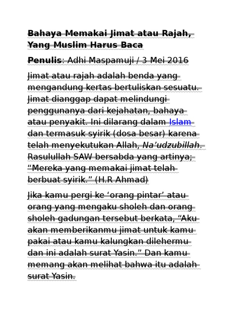 Bahaya Memakai Jimat Atau Rajah | PDF