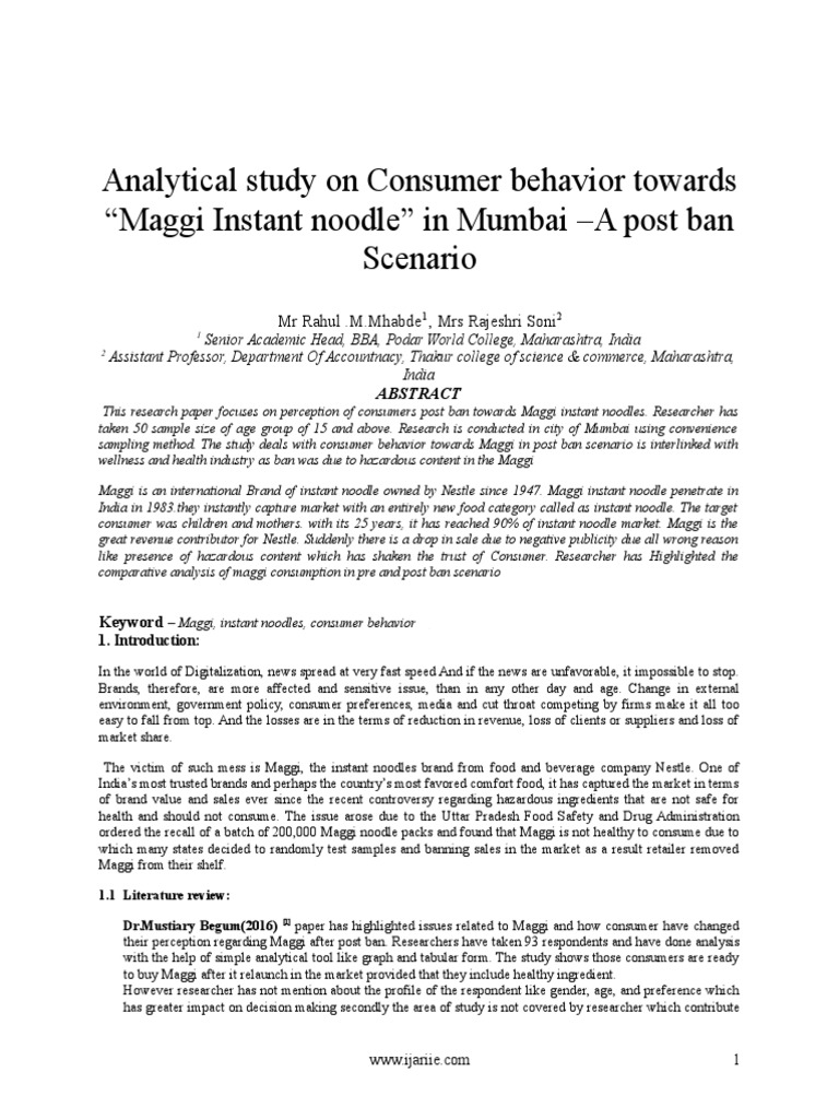 Maggi Final Paper For Publication | PDF | Consumer Behaviour | Behavior