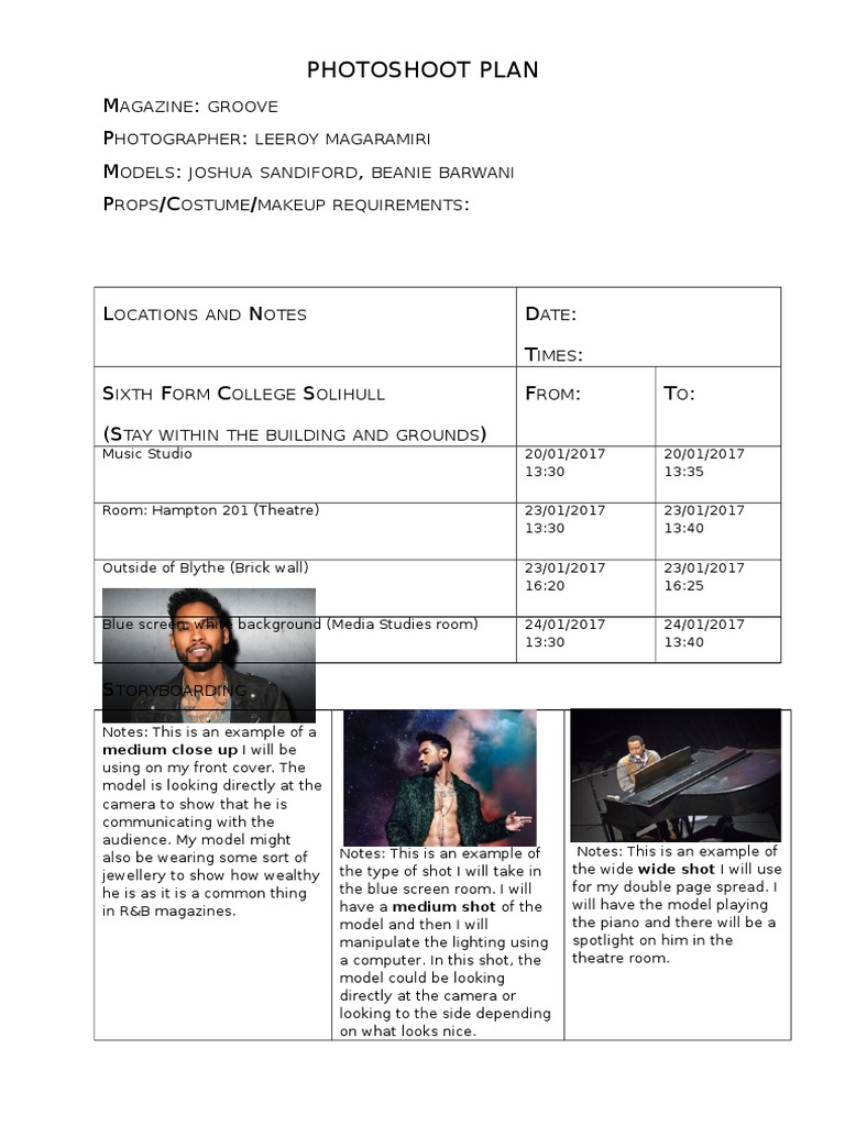 Photoshoot Plan - Leeroy | PDF