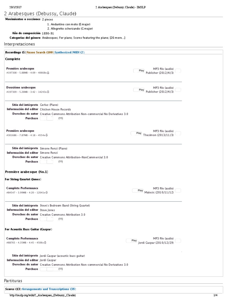 2 Arabesques (Debussy, Claude) - IMSLP | PDF | Entretenimiento (general ...