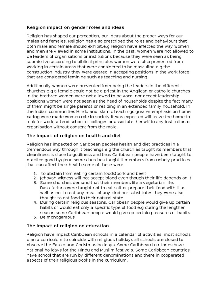 Religion Impact On Gender Roles and Ideas Caribbean Studies | PDF ...