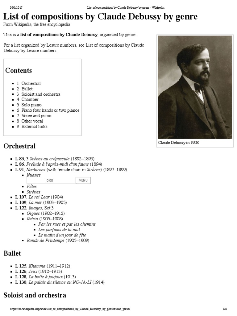 List of Compositions by Claude Debussy by Genre - Wikipedia | Claude ...