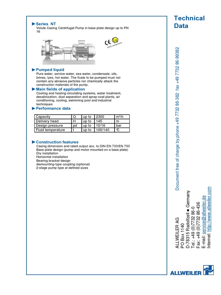 Allweiler NT Centrifugal Pump Overview | PDF | Technology & Engineering