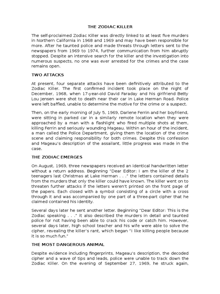 The Zodiac Killer | PDF