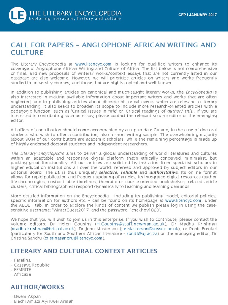 Anglophone African Writing CFP | PDF | African Literature | Works