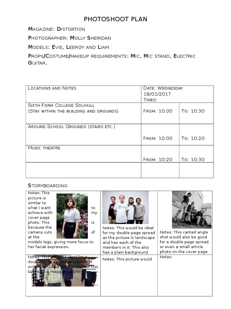 Photoshoot Plan | PDF