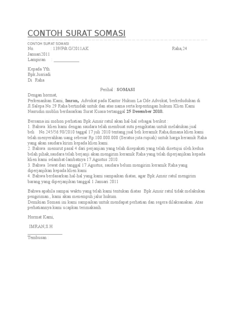 Contoh Surat Somasi | PDF