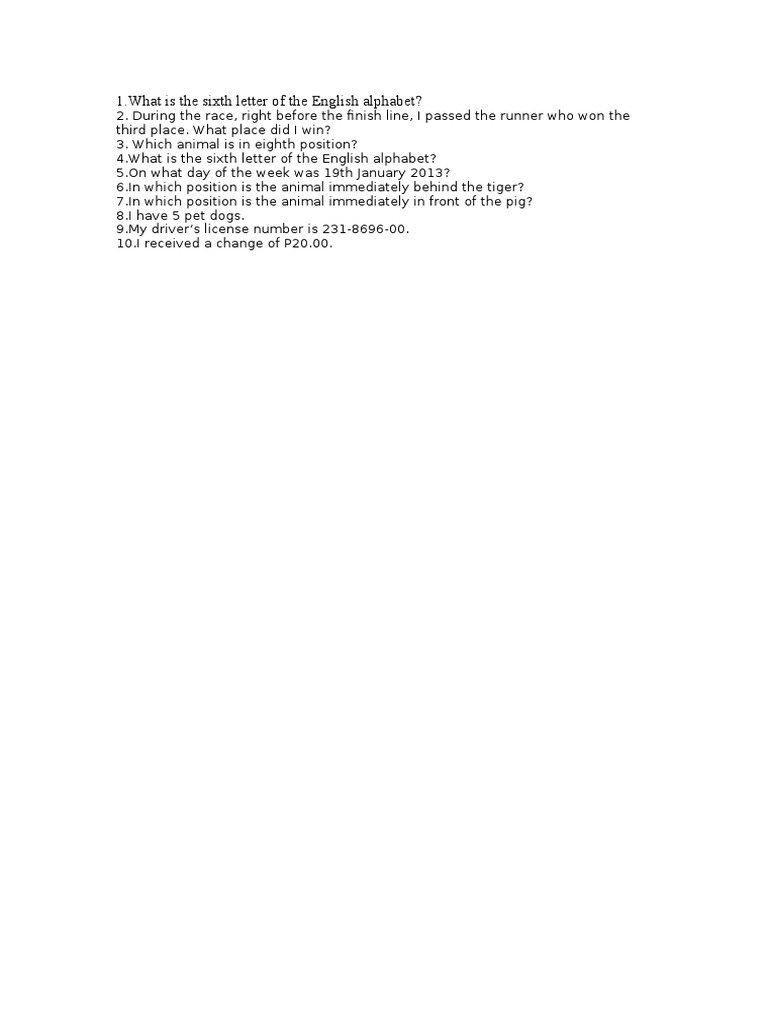 1.what Is The Sixth Letter of The English Alphabet? | PDF