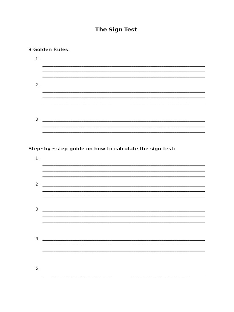 The Sign Test - Worksheet | PDF | Behaviour Therapy | Major Depressive ...