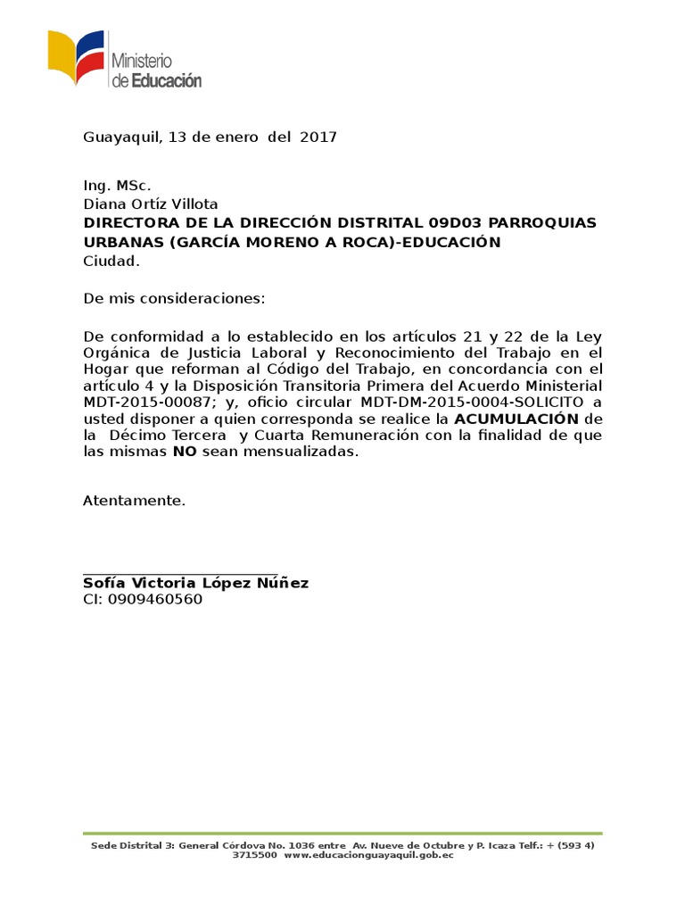 Formato Solicitud de Acumulación o Mensualizacion Del Decimo