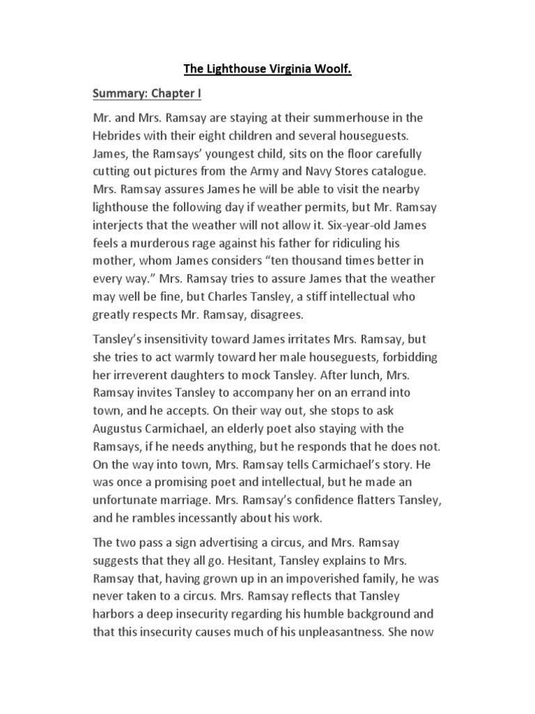 Summary: Chapter I: The Lighthouse Virginia Woolf | PDF | To The Lighthouse