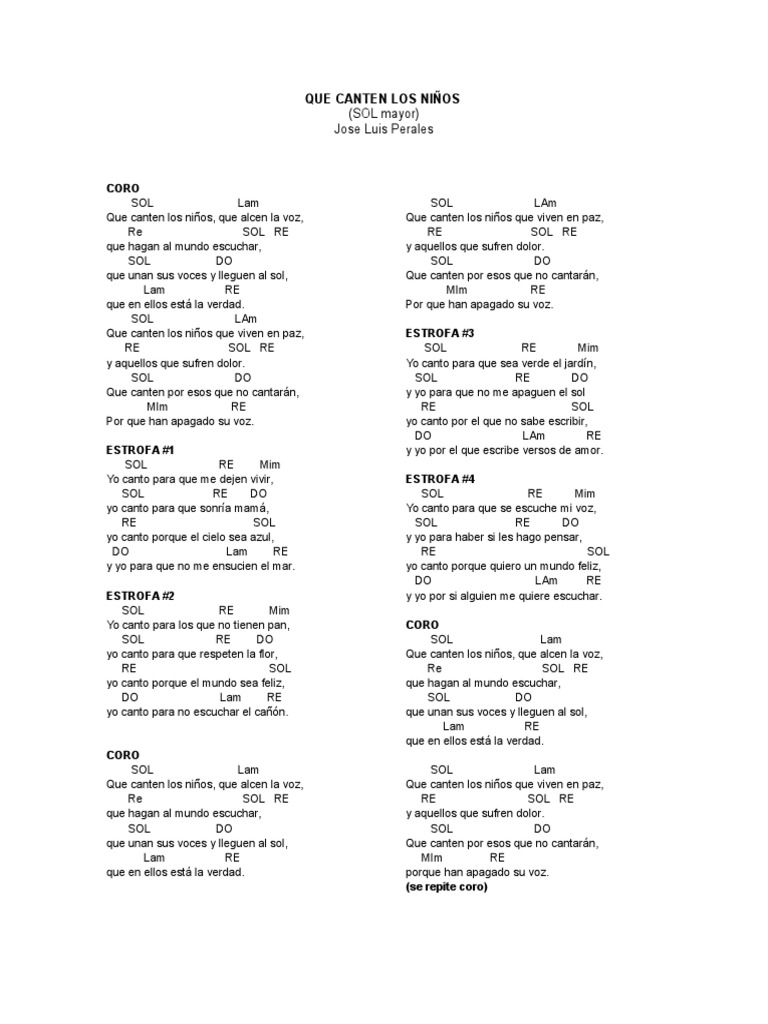 Que Canten Los Niños (Letras y Acordes)