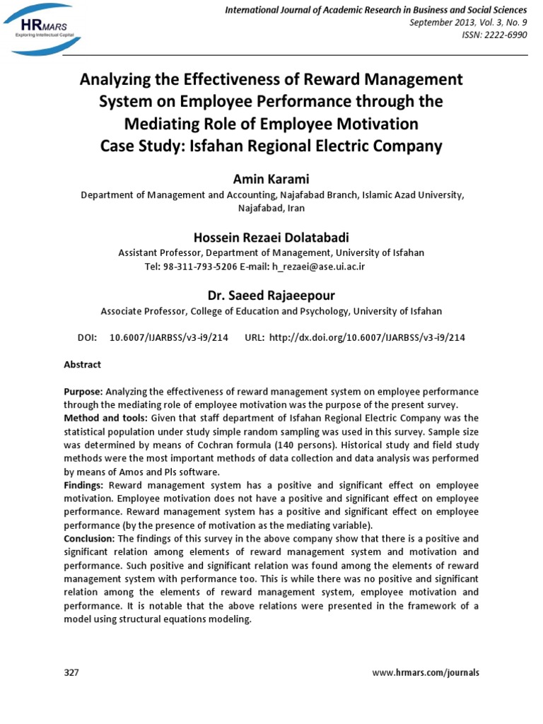 Analyzing The Effectiveness of Reward Management System On Employee Performance Through The ...