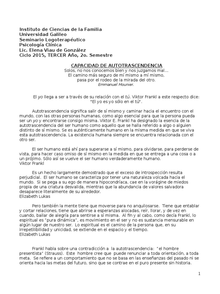 Autotrascendencia, Documento Clase | PDF | Homo Sapiens | Yo