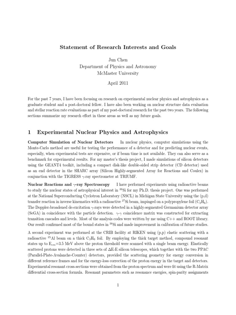 Statement of Research Interests-Example 2 | PDF | Nuclear Physics ...