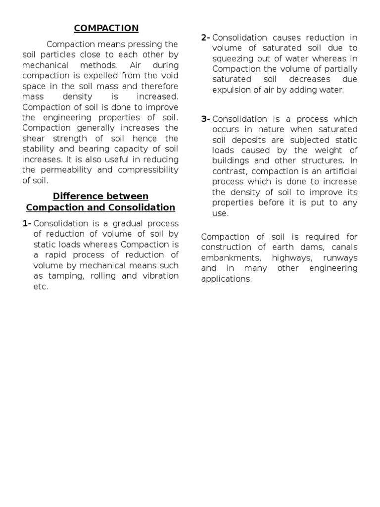 Soil Compaction vs Consolidation: Key Differences | PDF