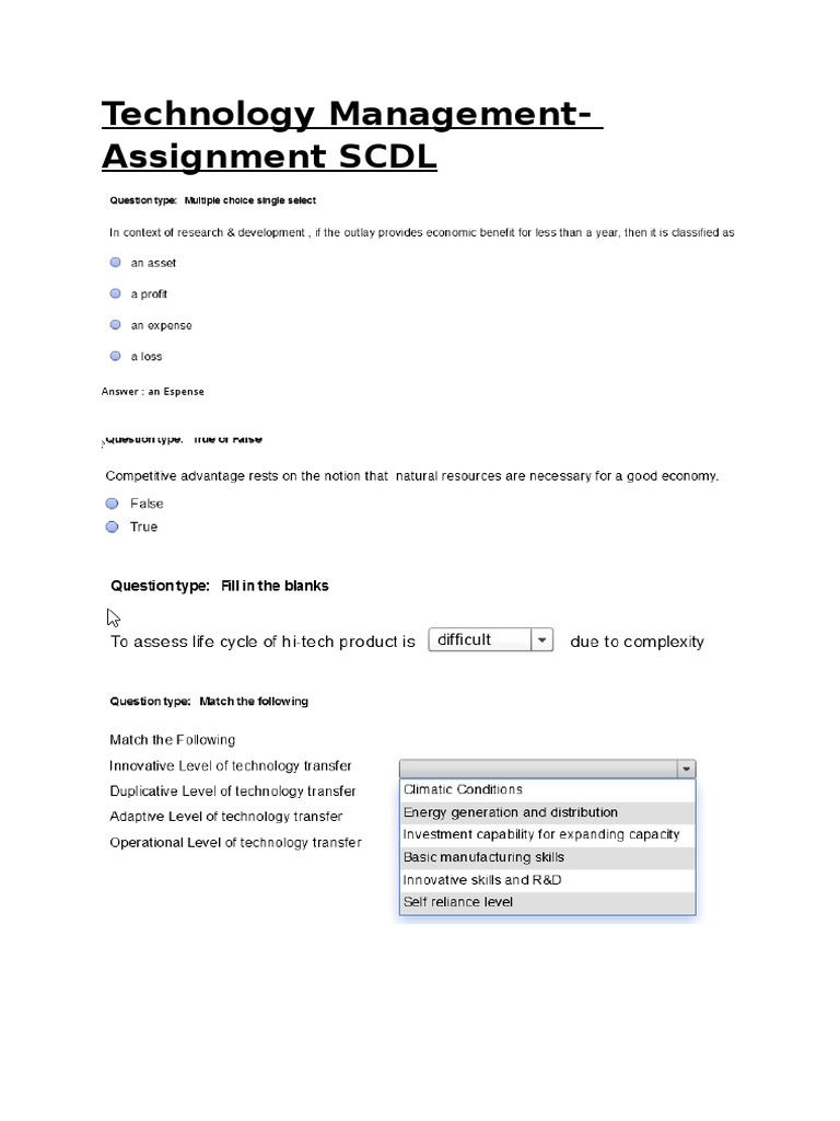 SCDL Technology Management Assignment | PDF