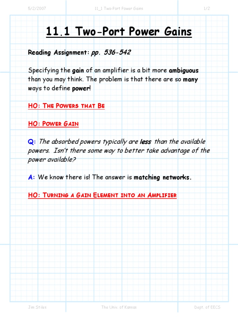 Section 11 1 Two Port Power Gains Package | PDF | Amplifier ...