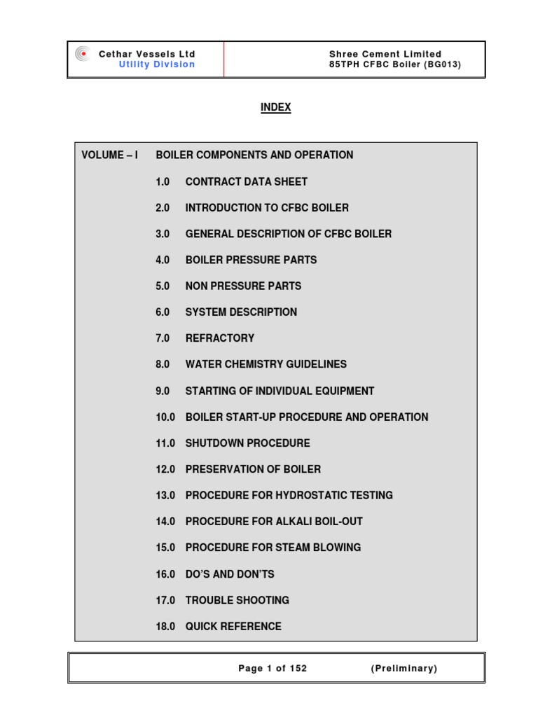 O - M Manual Vol 1 CFBC Boiler (Bg013) | PDF | Fluidization | Boiler