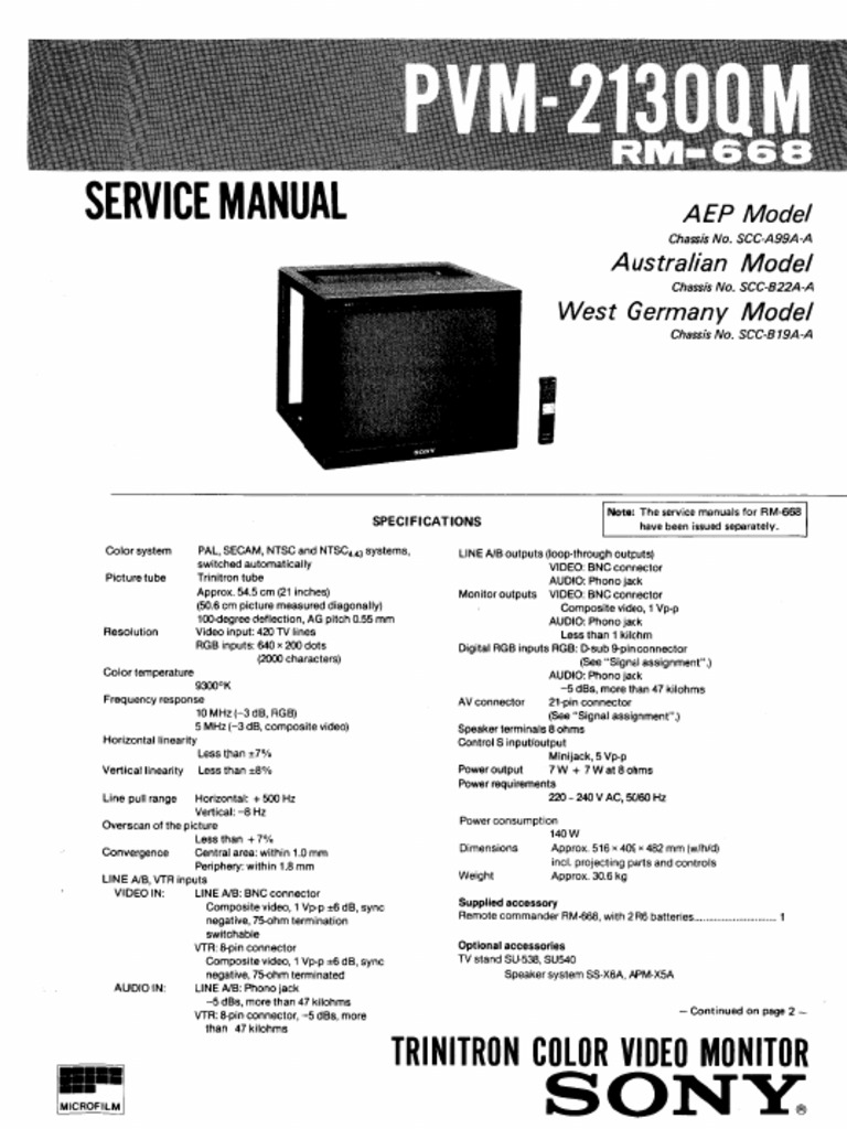 Sony Pvm-2130qm CRT Video Monitor | PDF