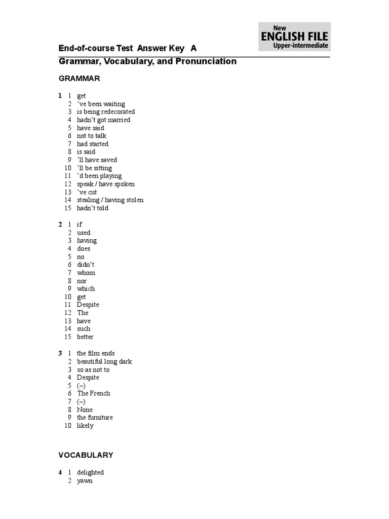 Nef Upper Endtest Answerkey | PDF | Question | Cognition