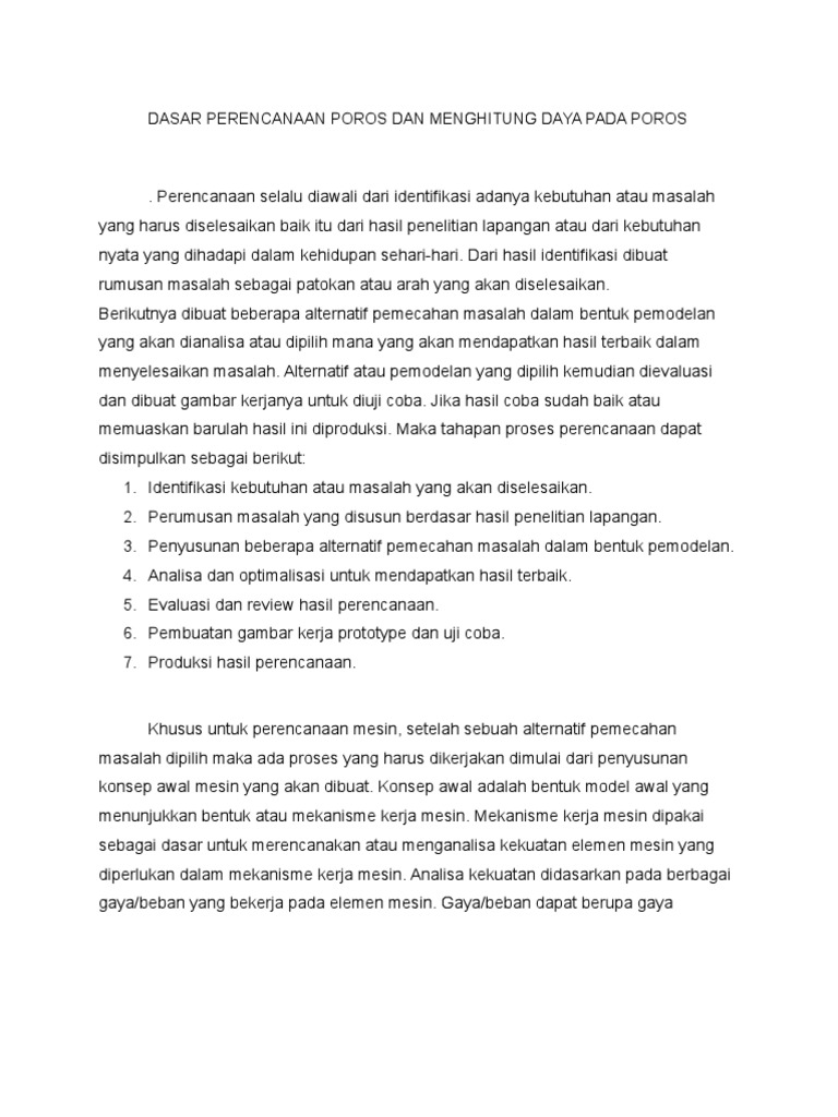 Perencanaan Daya dan Tegangan Poros | PDF | Teknologi & Rekayasa