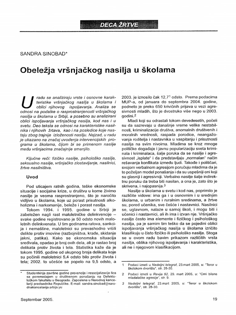 Sandra Sandra Sinobad-Vrsnjacko Nasilje U Skolama PDF | PDF