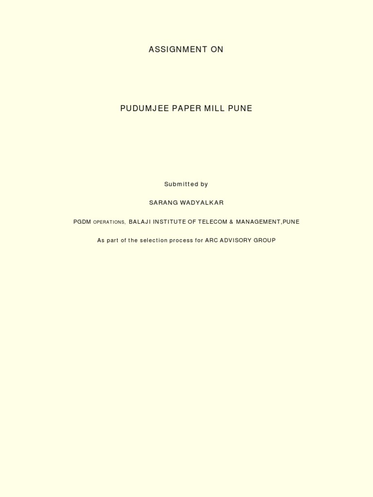 Pudumjee Pulp & Paper Mills, Pune | PDF | Factory | Paper
