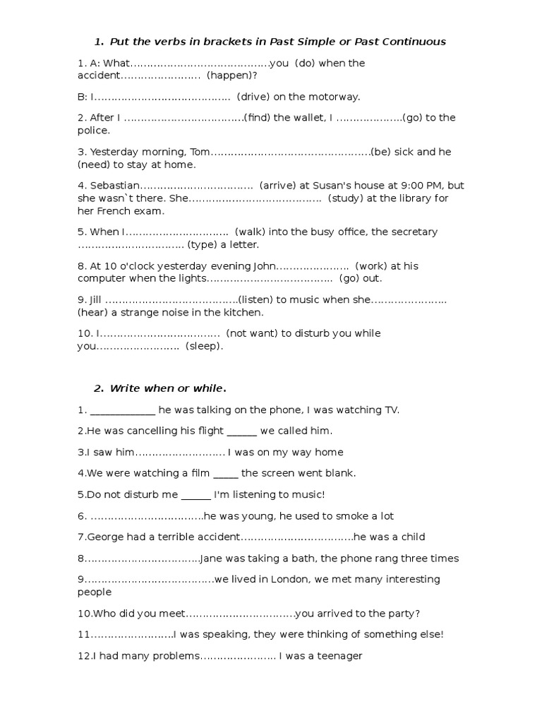 Past Simple and Continuous, When and While | PDF | Language Arts ...