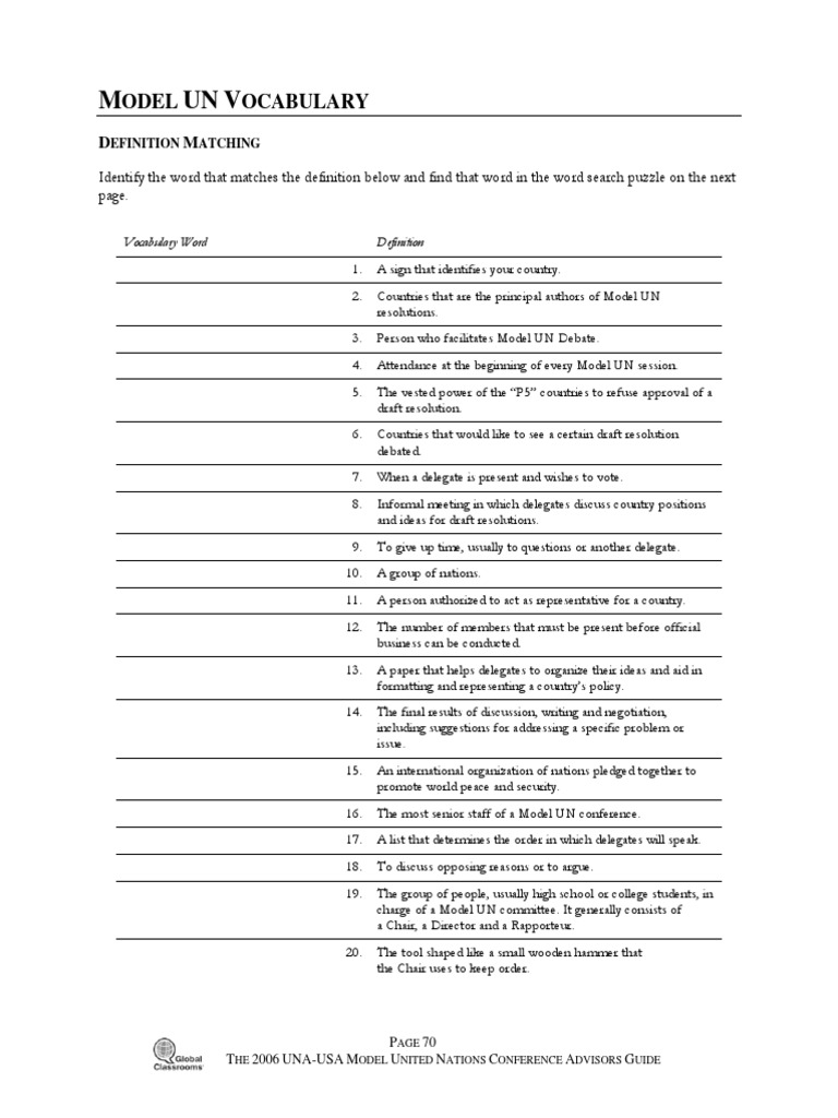 Model UN Vocabulary Guide | PDF | United Nations | International Relations