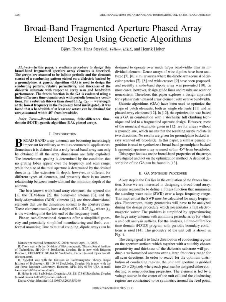 Broad Band Fragmented Aperture Phased Array Element Design Using Genetic Algorithms Pdf