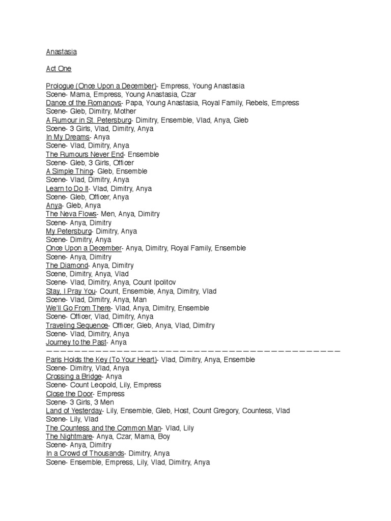 Anastasia: The Complete Libretto | PDF