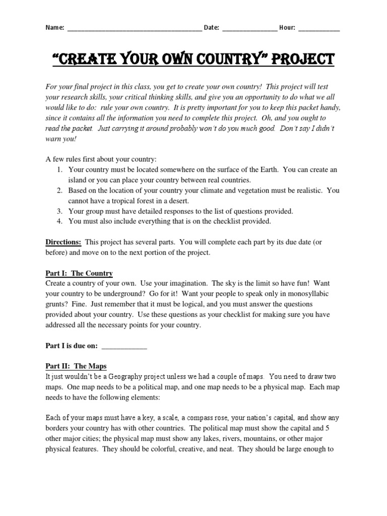 Create Your Own Country Project Guide | PDF | Map | Rubric (Academic)