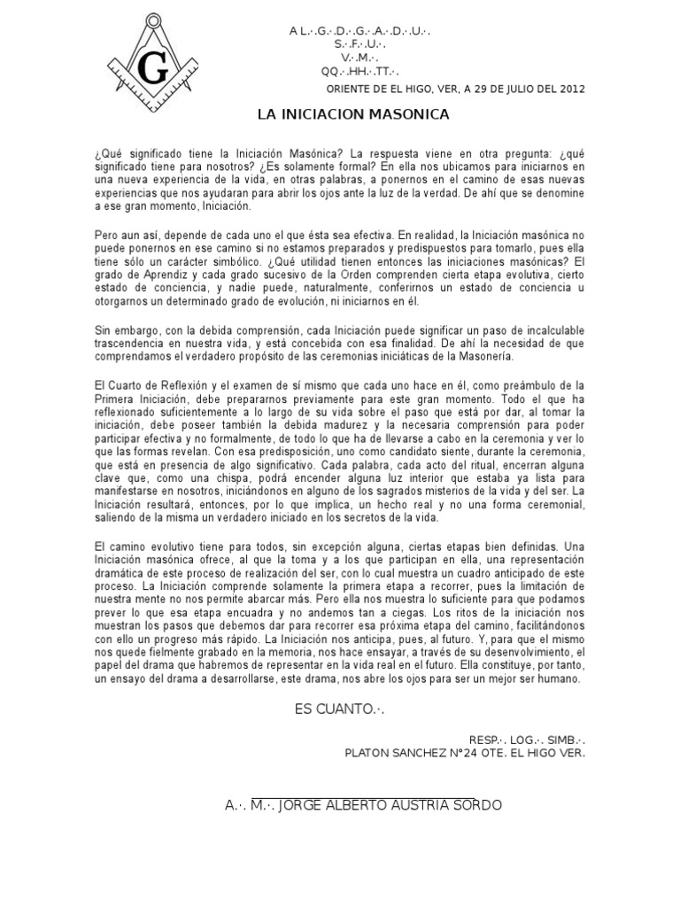 Significado de la Iniciación Masónica | PDF | Masonería | Verdad