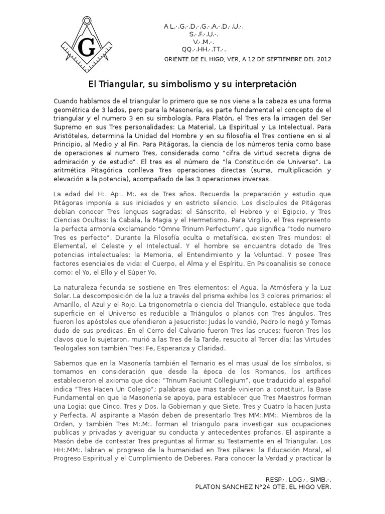 Simbolismo del Triángulo en Masonería | PDF | Masonería | Pitágoras
