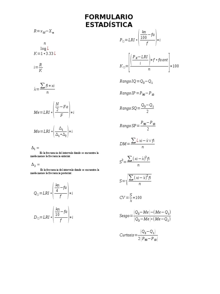 Formulario de Estadística Básica